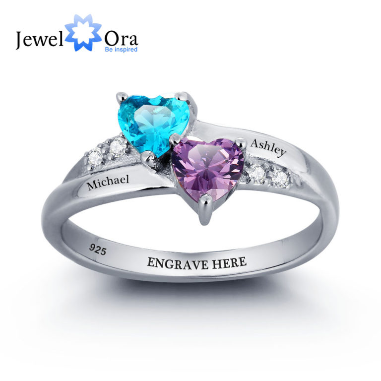 Engraved Birthstone Heart Ring 925 Sterling Silver - Fashion Design Store