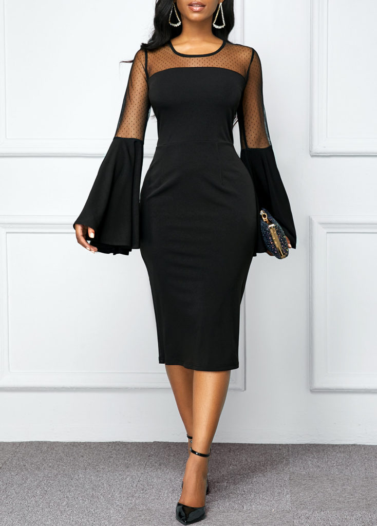 Stunning Black Flare Sleeve Panel Dress - Fashion Design Store