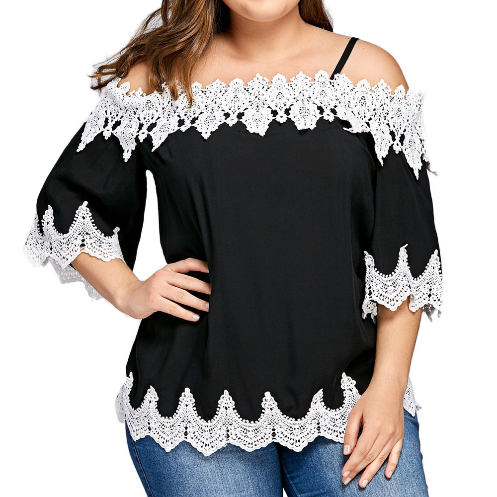 Enlightening Plus Size Off Shoulder Short Sleeve Lace Blouse - Fashion ...